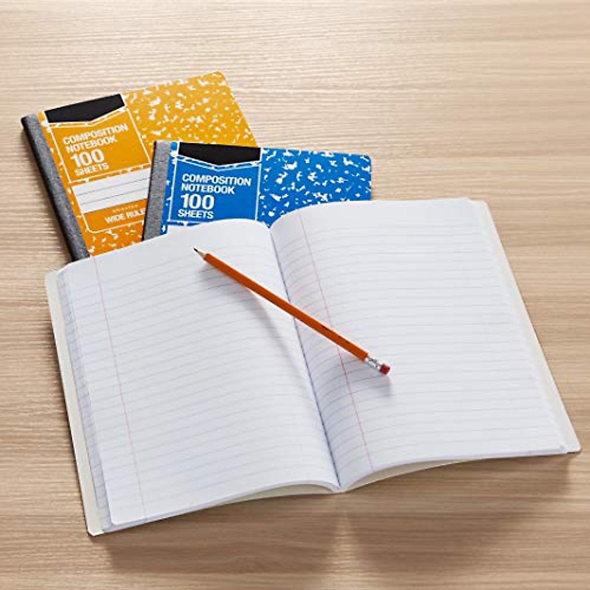 Amazon Basics Wide Ruled Composition Notebook, 100 Sheet, Assorted Marble Colors, 4-Pack