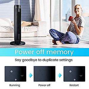 Tower Fan, 42 Inch Portable Oscillating Quiet Cooling Fan with Remote Controlled, 3 Modes and Speed Settings, Built-in Timer LED Display Stand Up Floor Fans Safe for Bedroom, Home Office Use, Black