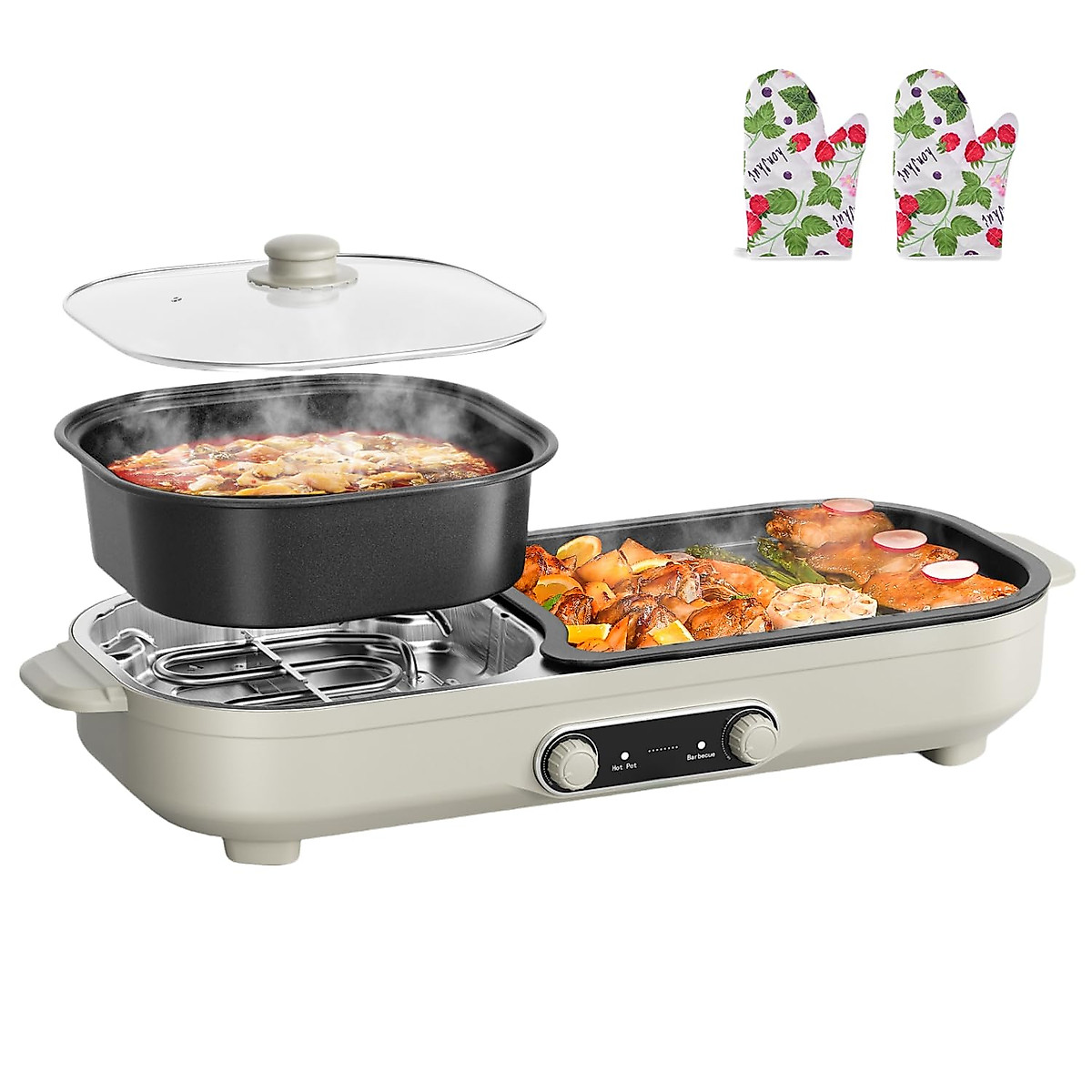 Hot Pot Electric with Grill - Korean BBQ Grill Indoor and Shabu Shabu Pot, Removable Hotpot Pot & KBBQ Grill,- Non-Stick, Adjustable Temperature, Family Size