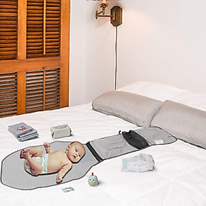 Baby Portable Changing Pad, VHOPMORE Detachable Waterproof Changing Mat with Head Cushion and Pockets, Baby Travel Diaper Bag Changing Station Kit Baby Shower Gift for Newborn Boy & Girl