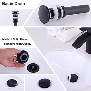 kimzcn Bathroom Sink Drain with Overflow Vessel Sink Stopper Pop Up Drain Assembly Matt Black D500031B
