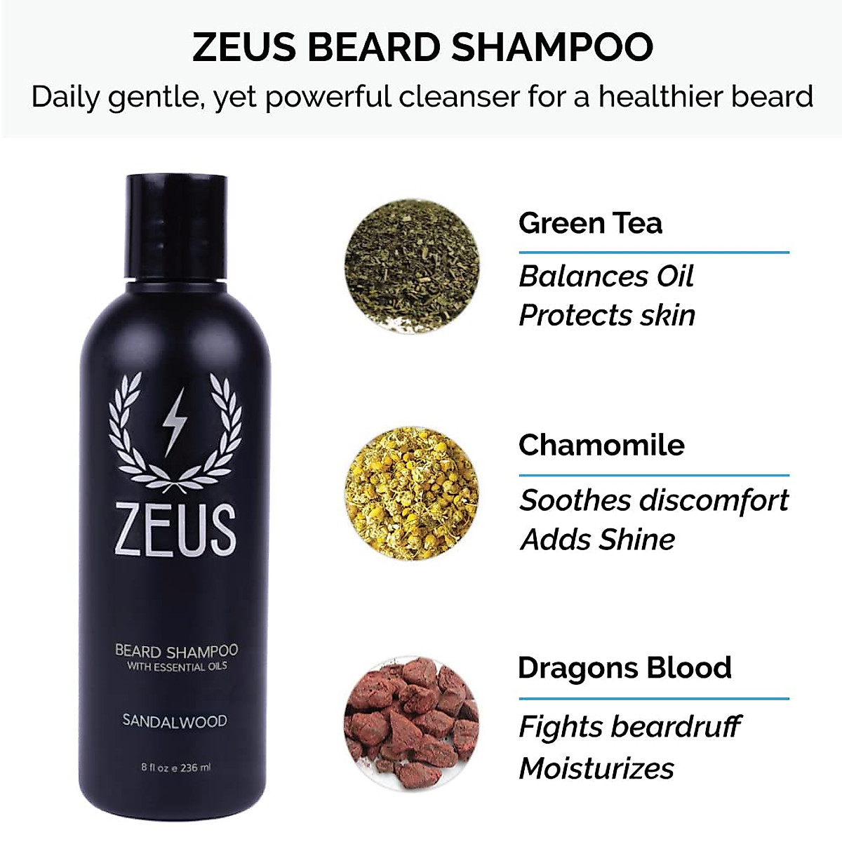 ZEUS Starter Beard Wash & Grooming Kit, Beard Brush & Beard Wash Combo Gift Set for Men (Sandalwood)