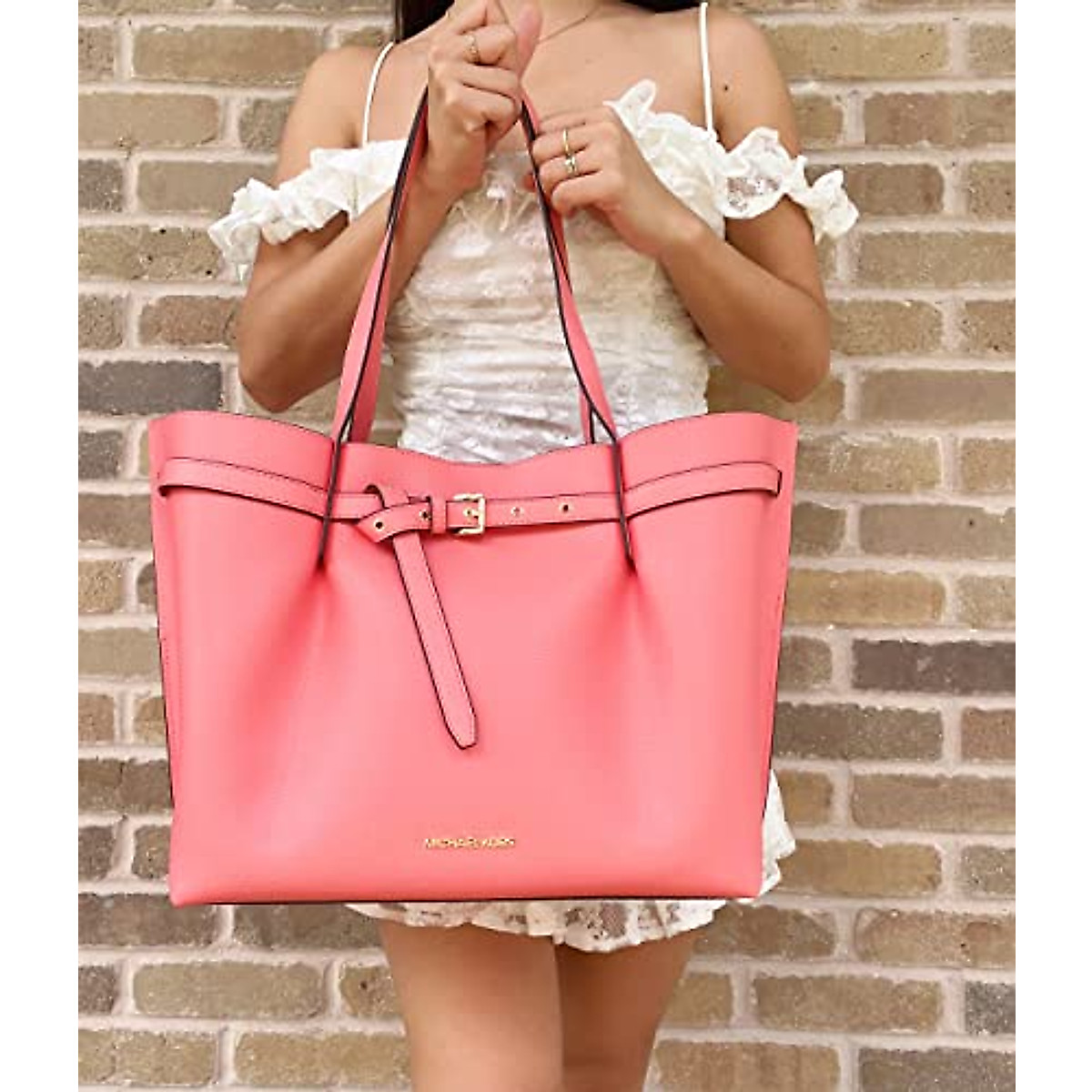 Michael Kors Emilia Large Triple Compartment Tote Grapefruit Pebbled Leather