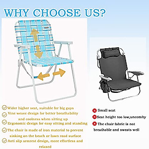 #WEJOY Lightweight Webbing Beach Chair Folding Webbed Beach Chairs Ultralight Web Lawn Chair Portable High Back Camping Chairs Outdoor Folding Chairs for Sand, Concert, Garden, Grey/Blue
