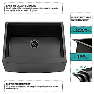 24 Black Farmhouse Kitchen Sink - iAnomla 24 x22 Inch Gunmetal Gunmetal Black Stainless Steel Farmhouse Apron Front Workstation Kitchen Sink 16 Gauge R10 Single Bowl Farm Sink with Cutting Board