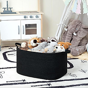 yccvaros 18.8 x 13.3 x 11 Inches Cotton Rope Woven Dirty Laundry Basket Large Capacity Square Toy Blanket Dirty Clothes Storage Basket (Black)
