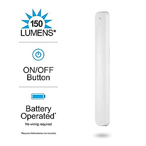 GE Under Cabinet Light, 18 Inch, Wireless, Battery Operated, 150 Lumens, Tap Light, Bright White LED Closet Light, Night Light for Kitchen, Closet, and More, 41214-T1
