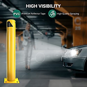 YITAHOME Safety Bollard Post, 48" x 4.5" Steel Bollards for Warehouse, Yellow, 1 Pack
