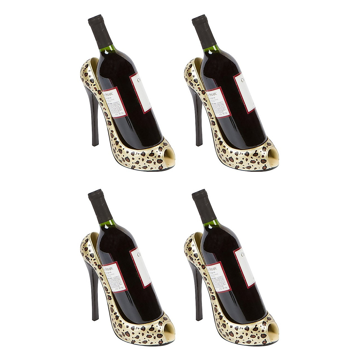 Hilarious Home High Heel Wine Bottle Holder - Stylish Conversation Starter Wine Rack (Leopard Print, Set of 4)