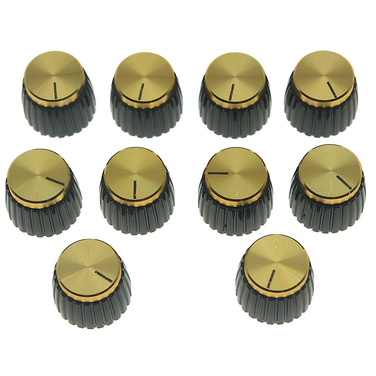 KAISH 10pcs Guitar AMP Amplifier Push on fit Knobs Black with Gold Aluminum Cap Top Fits 6mm diameter Pots Marshall Amplifiers