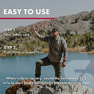 SABRE Frontiersman Bear Horn with On/Off Locking Top, 130dB Heard Up to 0.5-Miles Away Helps Keep Bears Away, Compact & Reusable with 60 1/4-Second Bursts