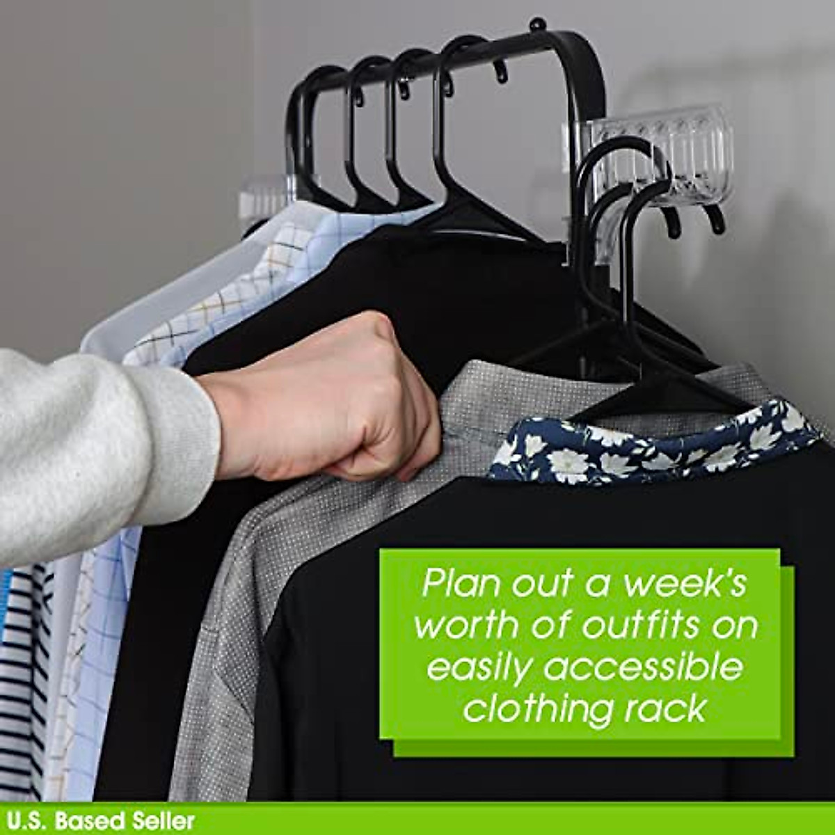 7Penn Hanging Clothes Rack with Shelves - Rolling Storage Laundry Cart with Hanging Bar, Portable Clothing Rack with Wheels - Bedroom Metal Wardrobe Storage - Rolling Garment Rack with Shelves