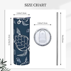 AFHYZY 20 oz Skinny Tumbler Reusable Coffee Travel Mug with Lids and Straws, Insulated Coffee Cups 20oz Stainless Steel Water Bottles Leak Proof for Office, Women, Sports - Turtle