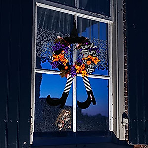 Halloween Wreaths Fall Front Door Wreath, Autumn Wreath for Home Decor Halloween Window Hanging Purple Harvest Hello Sign Props Artificial Farmhouse