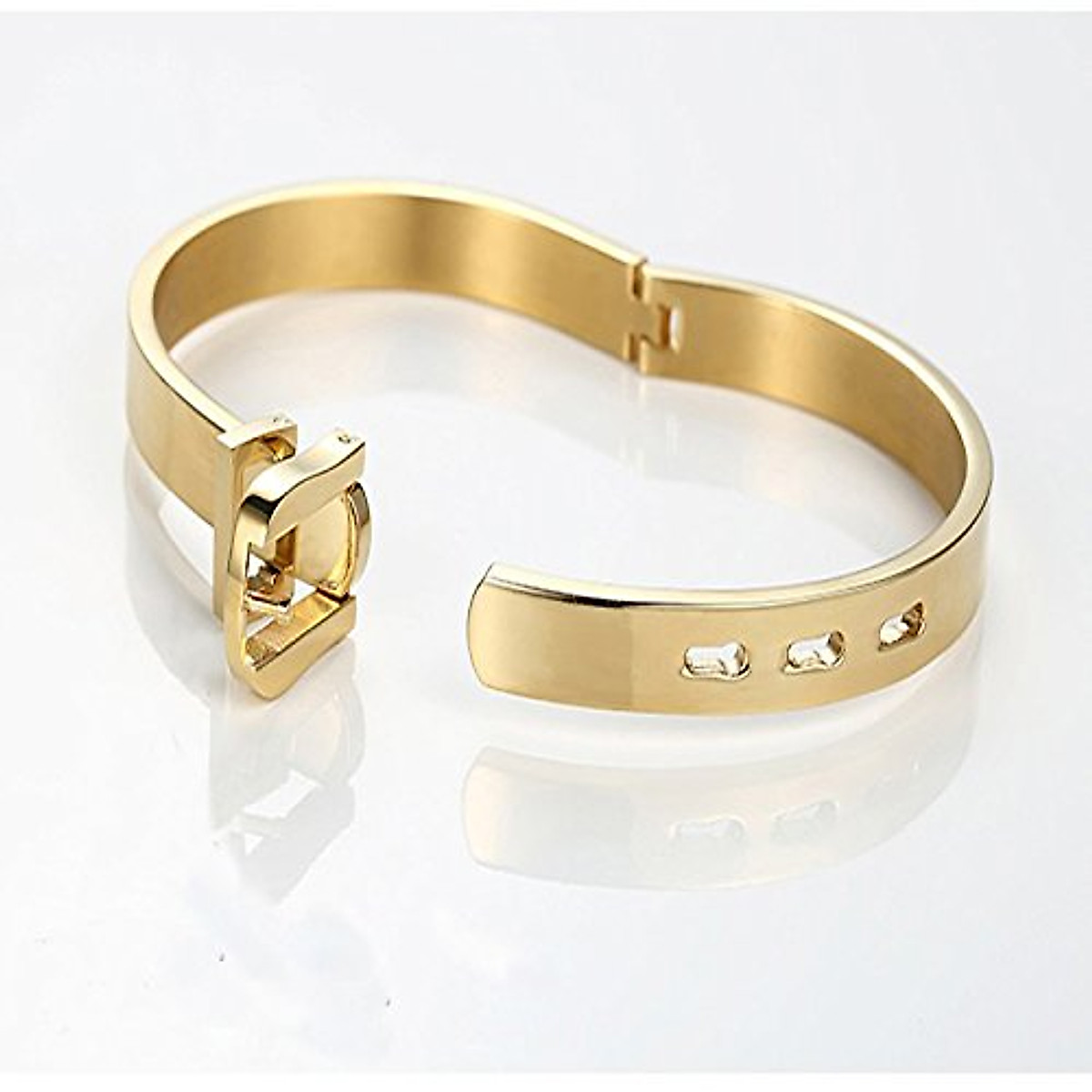 High Polished Stainless Steel Adjustable Belt Buckle Love Bracelets Bangle For Men/Women White Silver Perimeter 7.5inch