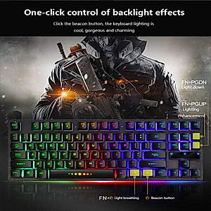 Limouyin 87Key Wired Gaming Keyboard with Crater Architecture, Portable Durable Keyboard Gaming Mechanical Ergonomic Computer Supplies GK10 LED Backlight for Desktop Laptop Universal Type, Black