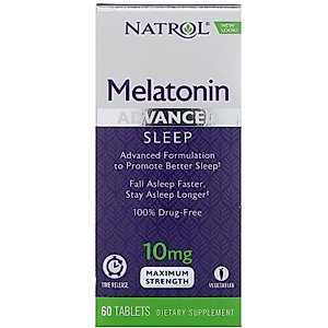 Natrol Advanced Sleep Melatonin Tablets, Maximum Strength 10 mg 60 ea (Pack of 4)