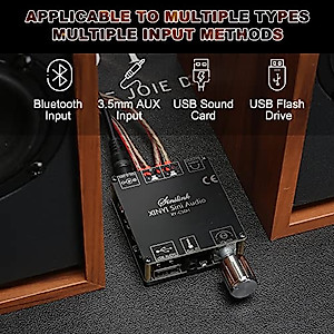 XY-C50H Bluetooth Amplifier Board, TPA3116D2 HiFi Chip 12-24V DC Input,Support USB Sound Card/USB Flash, AUX, Bluetooth Multiple Input Modes (XY-C50H with 12V/5A DC Power Adapter