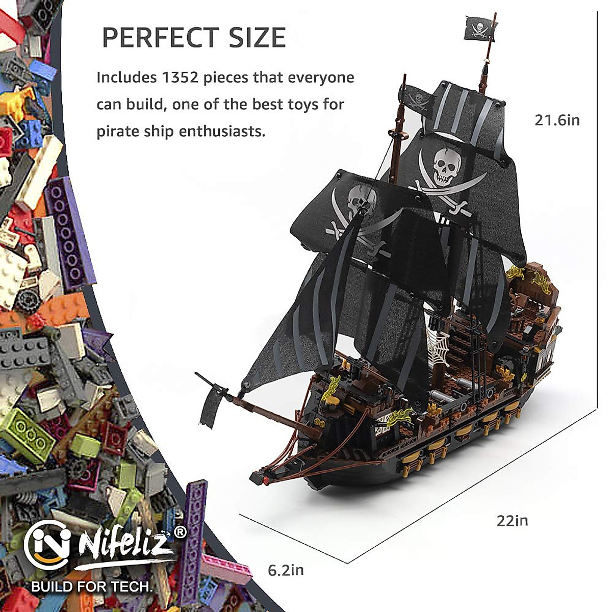 Nifeliz Black Hawk Pirates Ship Model Building Blocks Kits - Construction Set to Build, Model Set and Assembly Toy for Teens and Adult,Makes a Great Gift for People who Like Creative Play (1352Pcs)