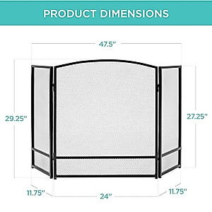 Best Choice Products 47.5x27.25in 3-Panel Simple Steel Mesh Fireplace Screen, Fire Spark Guard Grate for Living Room Home Decor w/Rustic Worn Finish - Black