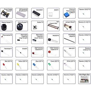 Basic Electronic Starter Kit for Arduino Breadboard Power Jumper Wires Resistors LED Power Supply Electronic Fun Kit Compatible with Arduino IDE UNO R3 Mega2560 Raspberry Pi