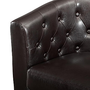 Naomi Home Barrel Love Seat, Button Tufted Faux Leather Loveseat Sofas, Faux Leather couches, Small Loveseats for Small Spaces, Bedrooms, Love Seat Couches for Living Room - Espresso