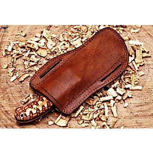 Leather Knife Sheath, Slanted Pancake Sheath, Tooled Leather Sheath, Belt Sheath, Beautiful Cow Boy Bull Cutter Knife Leather Sheath 100% Real Leather and Exotic Cow Hide Sheath - OHM-103 (OHM-103 PANCAKE)