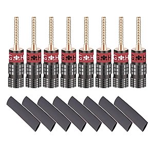 HOZIBING Banana Plugs with Heat Shrink Wire Connectors,Flex PIN Banana Plugs for Speaker Wire,Free Welding Speaker Wire Connector(8 PCS) (Flex Pin Type(L1059))