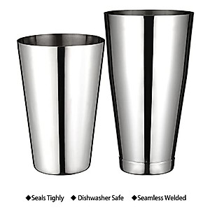 Boston Cocktail Shaker, Bar Bartender Shaking Tins Weighted 28oz Unweighted 18oz for Bartending, Martini Shakers Stainless Steel for Drink | Boston Shaker Set | Silver, by Plat Star