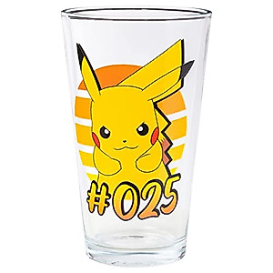 Silver Buffalo Pokemon Original Starters Charmander, Squirtle, Bulbasaur, and Pikachu 4pc. Pint Glass Set, 16 Ounces