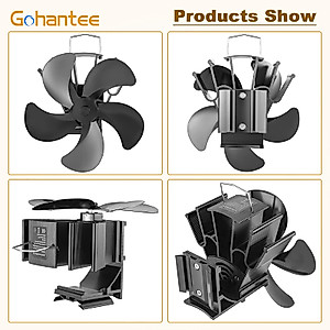 gohantee Heat Powered Stove Fan Hanging on Chimney Fireplace Fan 5 Blades Silent Operation for Wood Log Burner Fireplace Eco Friendly and Efficient Heat Distribution with Stove Thermometer