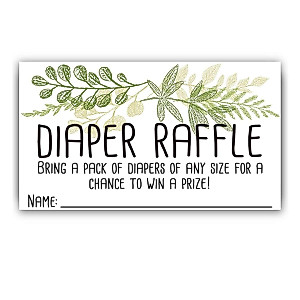 Diaper Raffle Tickets - Botanical - Set of 50 Double-Sided Raffle Cards - Blank Baby Shower Stationery - Fun and Colorful Baby Shower Supplies for Under $15!