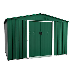 SOLAURA 8'x6' Outdoor Vented Storage Shed Garden Backyard Tool Steel Cabin (Green)