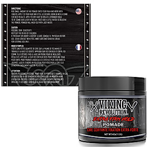 Viking Revolution Extreme Hold Pomade for Men – Style & Finish Your Hair - Extra Firm,Strong Hold & High Shine for Men’s Styling Support - Water Based Male Grooming Product is Easy to Wash Out, 4oz