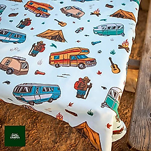 Jolly Camper Vintage Style Camping Tablecloth, Picnic Tablecloth, Fits 4ft to 8ft Picnic Tables, Polyester, Washable & Reusable, Spill & Stain Resistant, Water Repellent, Table Cloth for Picnic Table