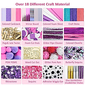 Livholic Card Making Kit for Girls with Purple & Pink Cardstock Paper Pipe Cleaners Googly Eye Foam Sheet Wood Die Cut Pom Poms Sequins All in One Craft Supplies & Materials Box for 8-12 Kids
