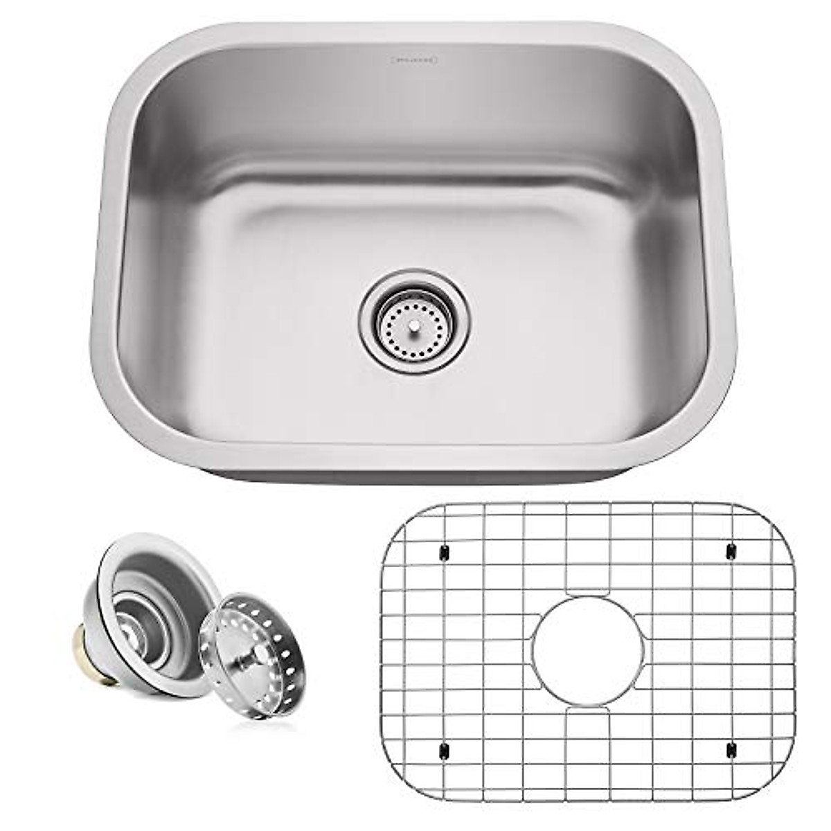 Miligoré 24" x 18" x 9" Deep Single Bowl Undermount 16-Gauge Stainless Steel Kitchen Sink - Includes Drain/Grid