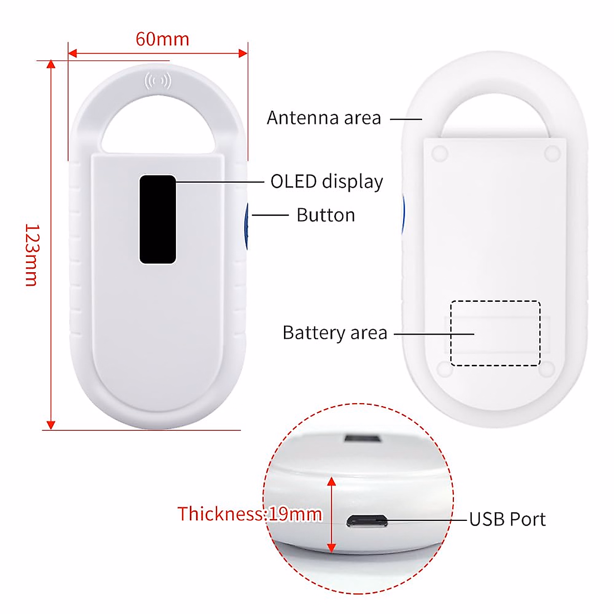 AHANIN Microchip Scanner Rechargeable Handheld Pet Scanner Microchip Reader Supports ISO11784/ISO11785,FDXB,ID64 Microchip for Dogs/Cats/Animal