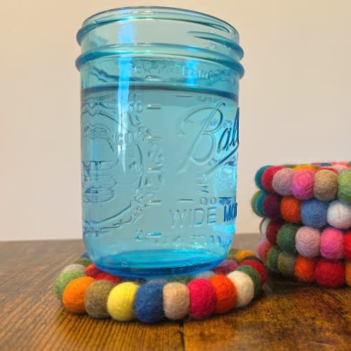 Round Felt Ball Coasters - Hand Felted in Nepal - Multi-Color Set of 5-100% Merino Wool - Water-Wicking, Stain-Resistant, Absorbent