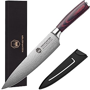 KOCHMASTER Chef Knife Professional 8" ,Kitchen Knife Ultra Sharp with Sheath,Made of High Carbon German Steel and Pakka Wood Handle with Gift Box Packing,The Ideal Choice for Kitchen & Restaurant