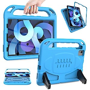 SUPNICE Kids Case for New iPad Air 5th Generation 2022, iPad Air 4th Generation 2020, iPad Air 10.9 Case with Built-in Screen Protector, EVA Shockproof Lightweight Handle Stand Kids Case, Blue