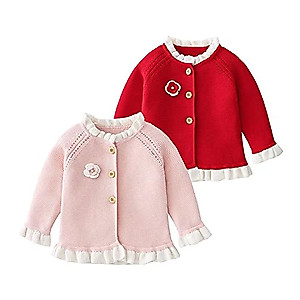 Lamgool Toddler Girls Cardigan Sweater Cable Knit Cotton Outwear Coat for Fall Winter 2-3T A-Pink