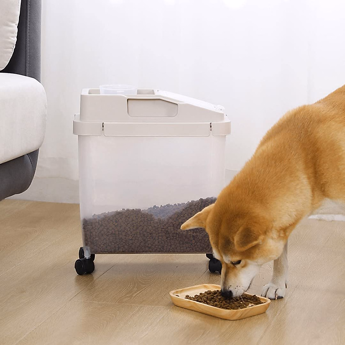 Ingredient Storage Bin Container 10kg Rice Dry Food Sealed on Wheels with Lid Measuring Cup Coffee.