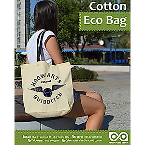 Personalized.Design Tote Bag ''Quidditch - Hogwarts. Est.1092'' - Harry Potter Cotton Canvas Organic Shoulder Craft Bag - Christmas Gifts Purse, Beige (ECBG-007)