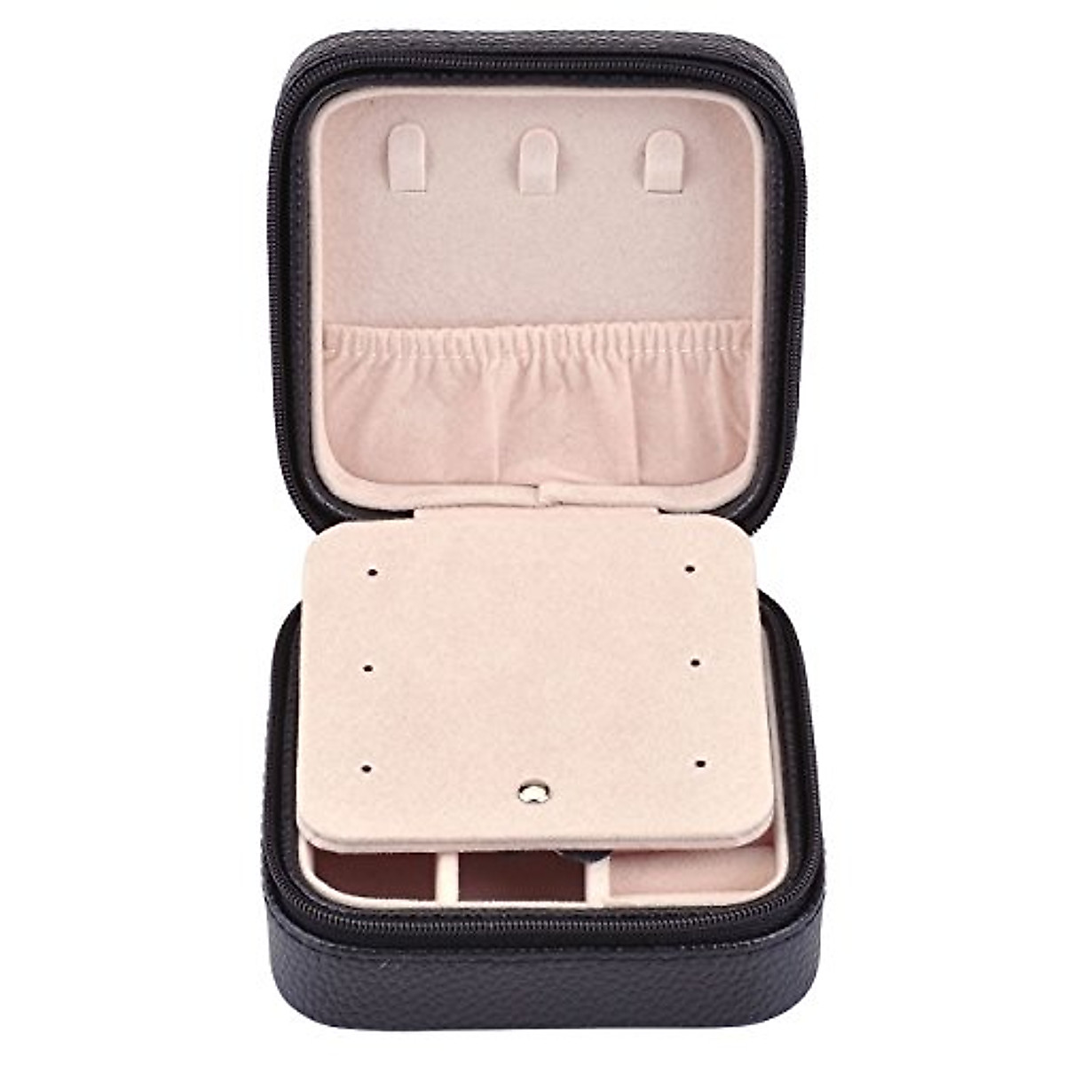 Yoption Paris Tower Pattern PU Jewelry Holder Box Display Accessories Ring Earring Bracelet Storage Zipper Case PU Leather Portable Traval Jewelry Box Organizer (Black)