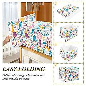 Kigai Salty But Sweet Mermaid Storage Baskets for Shelves Foldable Closet Basket Storage Bins with Lid for Clothes Home Office Toys Organizers