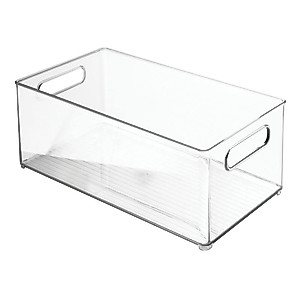 mDesign Deep Plastic Storage Organizer Container Bin, Office Organization for Filing Cabinet, Cupboard, Shelves, and Desk - Holds Notepads, Pens, Pencils, Highlighters, and Staplers - 2 Pack - Clear
