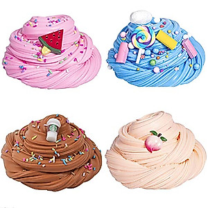 Keemanman 12 Pack Butter Slime Kit with Blue Stitch, Elephant, Unicorn, Watermelon, Lemon, Peach, O-REO, Cherry, Latte, Coffe and Candy Charms, Scented DIY Slime, Stress Relief Toy for Girls and Boys