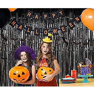 Muhome Black Foil Fringe Curtain, 2PCS 3.28FT x 8.2FT Tinsel Door Curtains & 1 Masking Tape Black Fringe Backdrop for Wedding Birthday Baby Shower Bachelorette Party Decorations