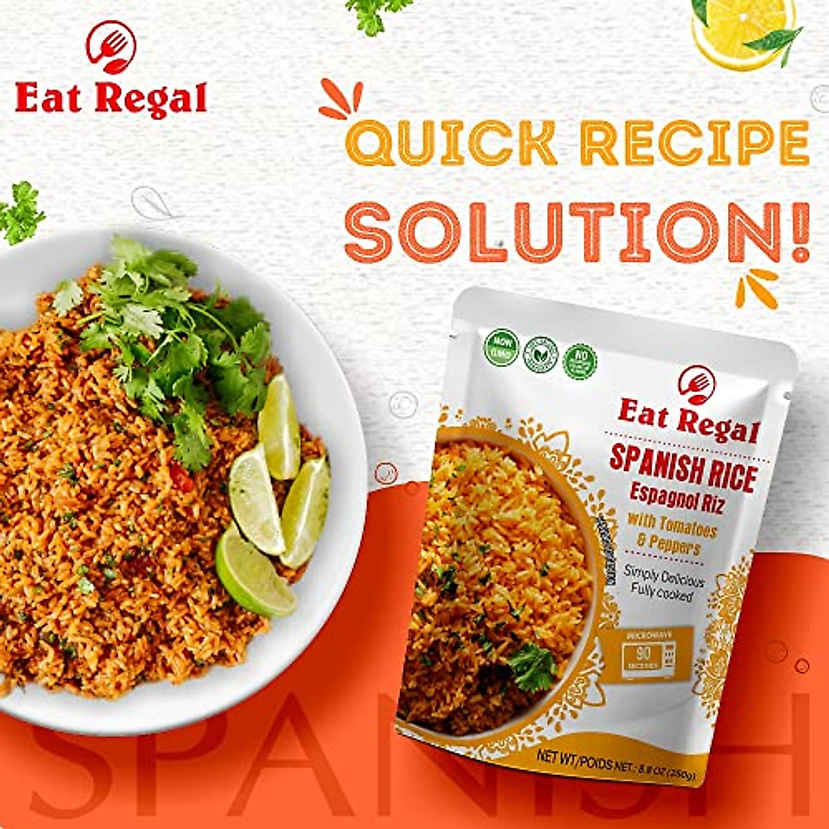 Eat Regal Spanish Style Rice In Hood & Tray, Ready To Eat in 90 Seconds, Microwavable in just 90 Seconds, Nutritious & Delicious 8.8 Ounce (Pack of 8)